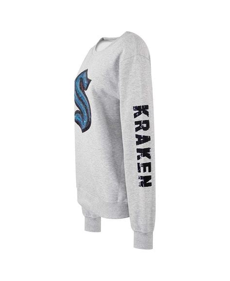 Cuce Womens Heather Gray Seattle Kraken Sequin Pullover Sweatshirt