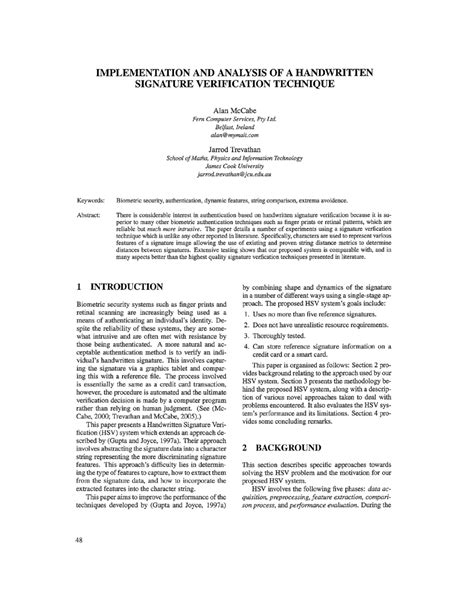 Pdf Implementation And Analysis Of A Handwritten Signature