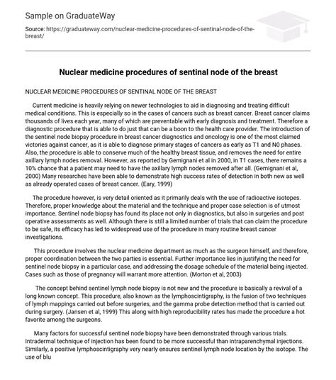 ⇉nuclear Medicine Procedures Of Sentinal Node Of The Breast Essay