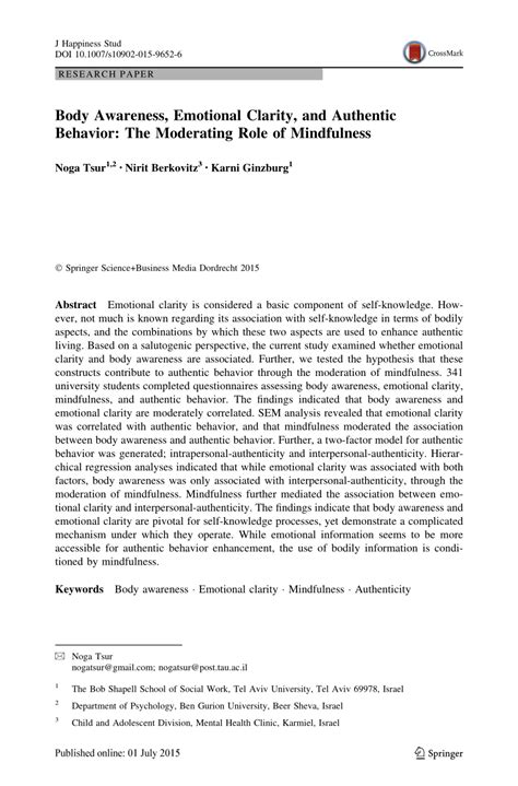 (PDF) Body Awareness, Emotional Clarity, and Authentic Behavior: The ...