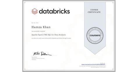 Completion Certificate For Apache Spark Tm Sql For Data Analysts
