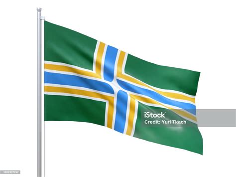 포틀랜드 깃발은 흰색 배경에 흔들리는 가까이 고립 3d 렌더 3차원 형태에 대한 스톡 사진 및 기타 이미지 3차원 형태 공단 공휴일 Istock