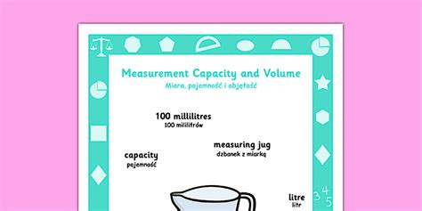 Year 1 Measurement Capacity And Volume Poster Polish Translation
