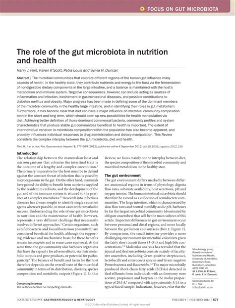 Pdf The Role Of The Gut Microbiota In Nutrition And Health