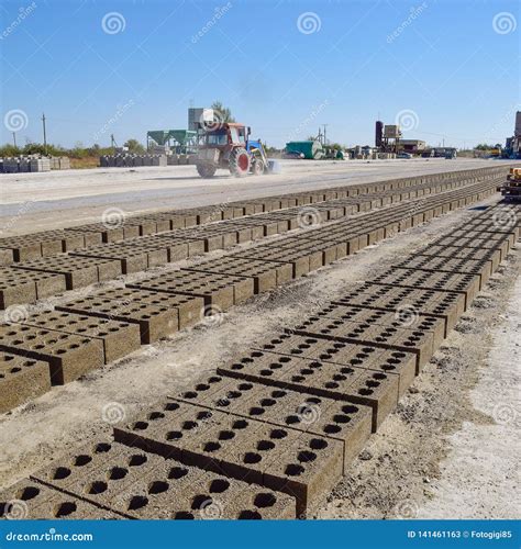 Cinder Blocks Lie On The Ground And Dried On Cinder Block Production Royalty Free Stock Photo