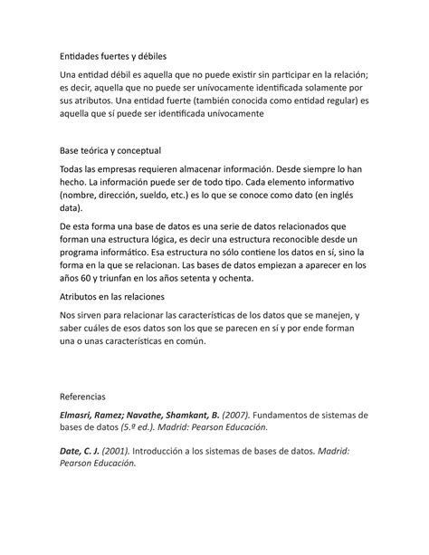 Entidades Fuertes Y Débiles Entidades Fuertes Y Débiles Una Entidad