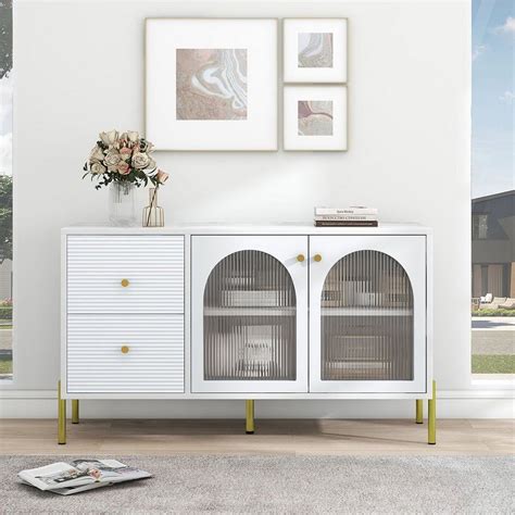 Xdeer Sideboard Sideboard Weiß Goldenes Mit Verstellbaren Regalen 120
