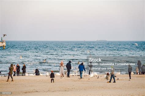 폴란드 소포트 2020년 2월 9일 소포트 의 해변에서 사람들 겨울 동안 해변에 군중 바다 근처 화창한 겨울에 하루를 즐기고