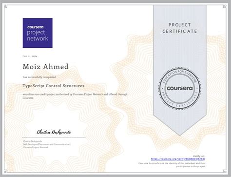 Earned Typescript Control Structures Certificate Moiz Ahmed Posted On