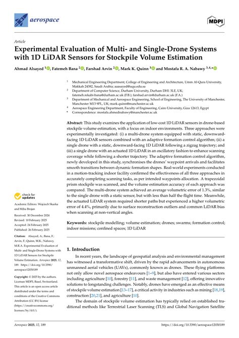 Pdf Experimental Evaluation Of Multi And Single Drone Systems With 1d Lidar Sensors For