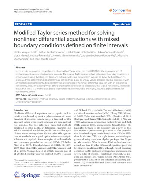 Pdf Modified Taylor Series Method For Solving Nonlinear Differential