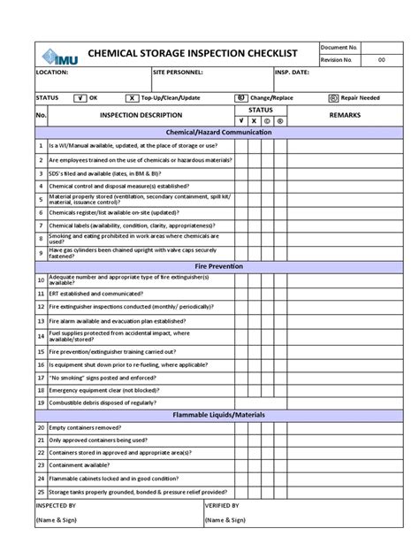 Chemical Storage Inspection Checklist Pdf