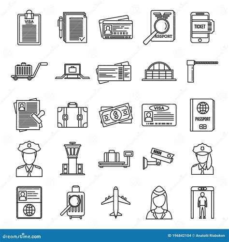 Security Passport Control Icons Set Outline Style Stock Vector Illustration Of Line Male