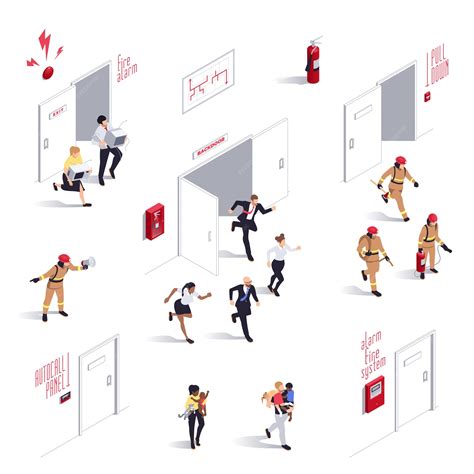 Premium Vector Isometric Cartoon Evacuation Icons Set