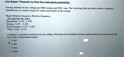 Use Bayes Theorem To Find The Indicated Probability Among Students At