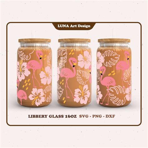 Summer Flamingo Libbey Glass Svg Monstera Hibiscus 16oz Libbey Glass