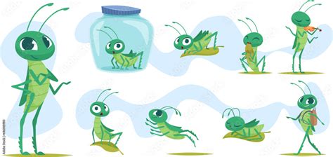 Grasshopper Colored Insects Grasshopper Jumping In Grass Exact Vector