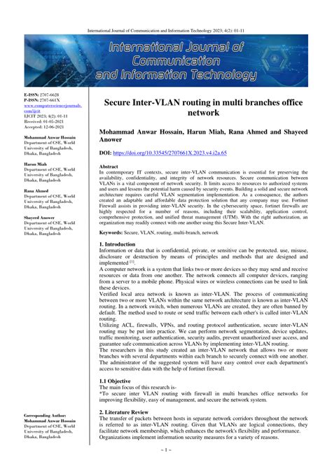 Pdf Secure Inter Vlan Routing In Multi Branches Office Network