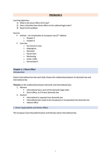 Problem 6 Direct Effect And Supremacy Of Eu Law Problem 6 Learning