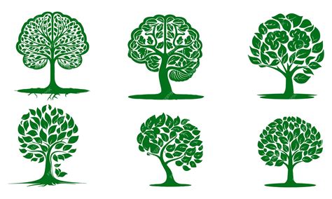 Premium Vector Green Tree And Brain Shape Vector Set Premium Vector Green Tree And Brain Shape Vector Set