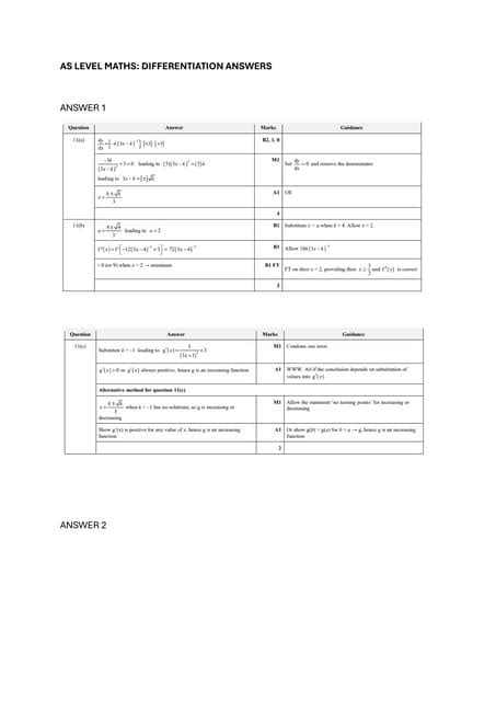 As Level Maths Differentiation Answerspdf