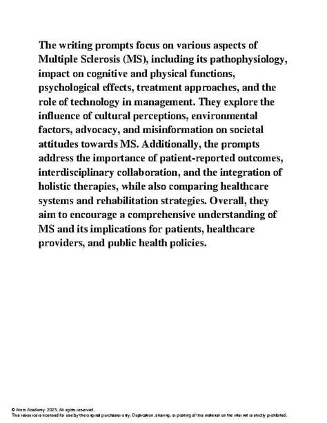 20 Writing Prompts Multiple Sclerosis Understanding The Disease 20 Writing Pro