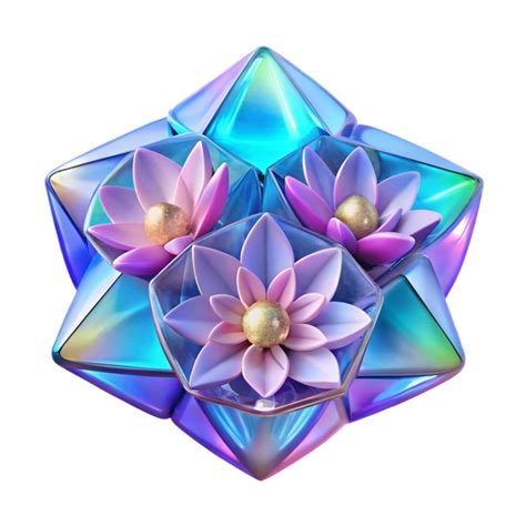 Iridescent Crystal Flower Cluster 3d Render 54586043 Png