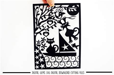 Cat Paper Cut Svg Dxf Eps Files By Digital Gems Thehungryjpeg