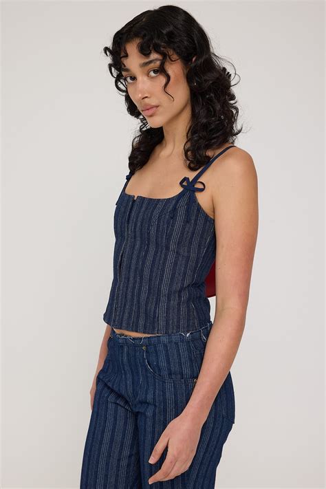 Lioness Charismatic Denim Corset Dark Pinstripe Universal Store
