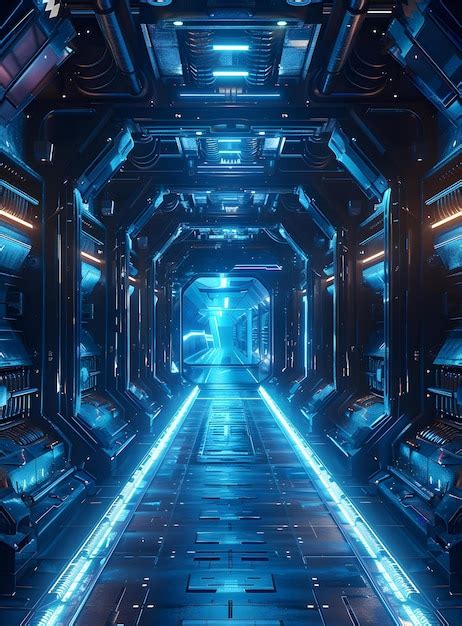 Futuristic Spaceship Interior Corridor Premium Ai Generated Image