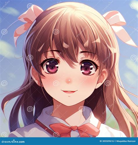 Close Up Of Anime Girl Cute Kawai Illustration Generative Ai Stock