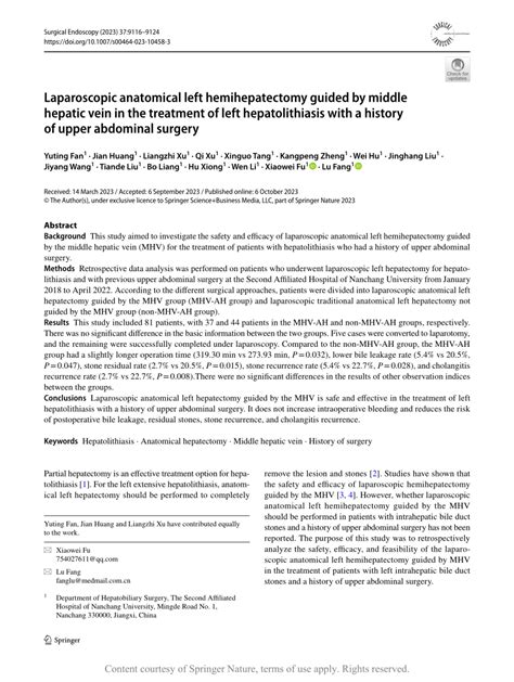 Laparoscopic Anatomical Left Hemihepatectomy Guided By Middle Hepatic Vein In The Treatment Of
