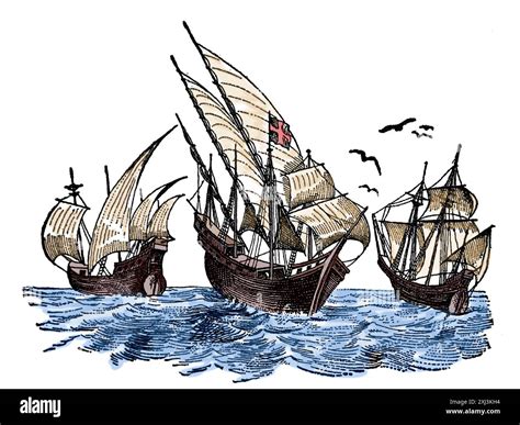 New World La Pinta La Niña And St Maria Ships Used By Columbus In