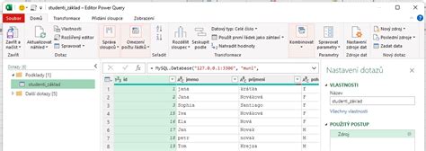 Načítaní dat z MySQL do Power Query s vyžitím parametru Školení