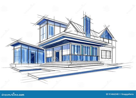 Sketch Of Exterior Building Draft Blueprint Design Stock Vector