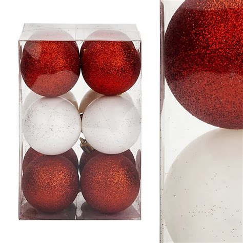 Red And White 5cm Baubles Assorted 12 Pack Christmas Tree Decorations