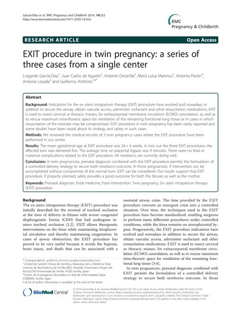 Pdf Exit Procedure In Twin Pregnancy A Series Of Three Cases From A Single Center