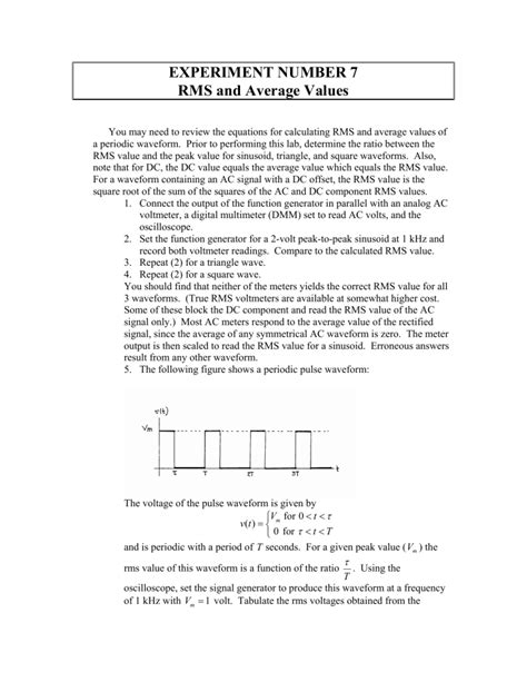 rms and average values lab experiment