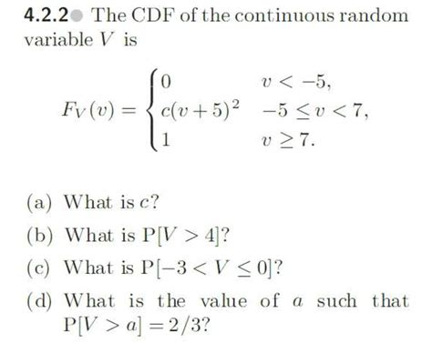 solved 4 2 2 the cdf of the continuous random variable v is