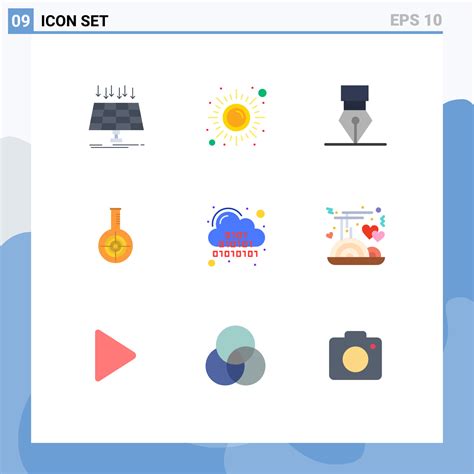 Group Of 9 Flat Colors Signs And Symbols For Lab Flask Sun Chemical Design Editable Vector