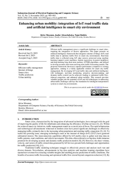 Pdf Enhancing Urban Mobility Integration Of Iot Road Traffic Data
