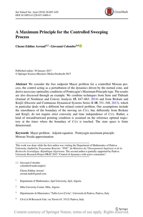 A Maximum Principle For The Controlled Sweeping Process Request Pdf