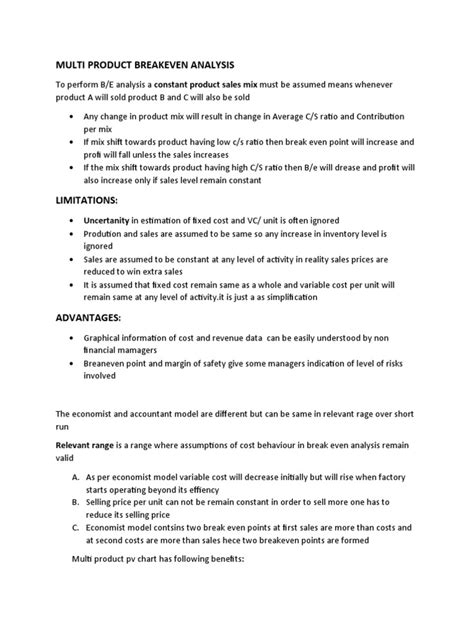 Multi Product Break Even Analysis Pdf