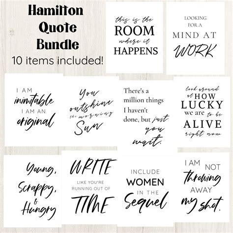Hamilton Quotes Bundle Dart Mural Imprimable 10 Tirages A