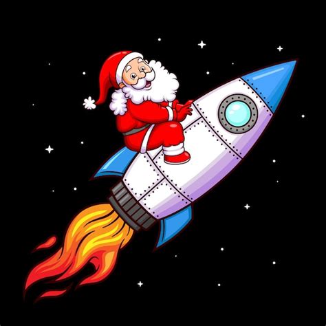 El feliz santa claus está volando y redondeando el espacio con el