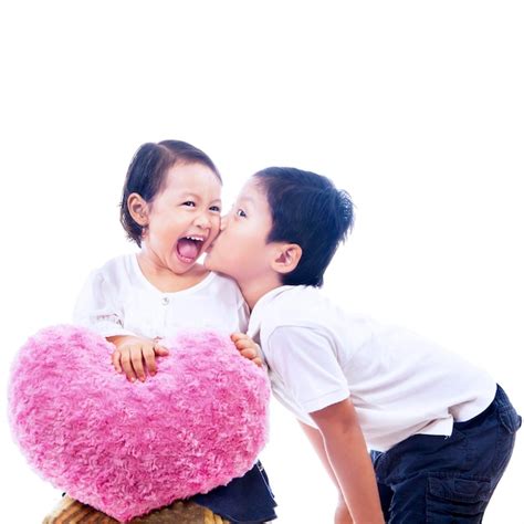 Premium Photo Brother Kiss Sister On White
