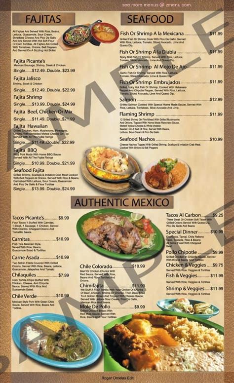 Menu At Picantes Tacos And Tequila Resturant Restaurant Canton