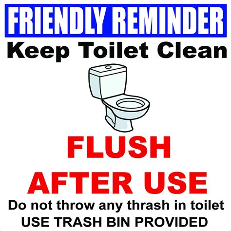 Friendly Reminder Keep Toilet Clean Flush After Use 29x29cm Sign 2 Pack Shop Today Get It