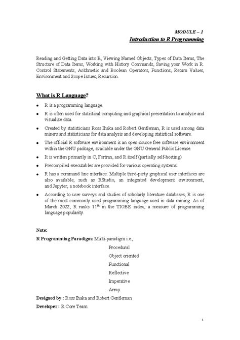 Eda Module 1 Intro To R Programming And Data Analysis Notes Studocu