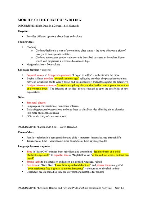 Module C Notes English HSC Work From MODULE C THE CRAFT OF WRITING DISCURSIVE Eight